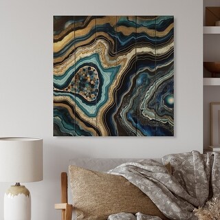 Designart "Gold Blue Geode Gems" Stone Geode Print on Natural Pine Wood ...