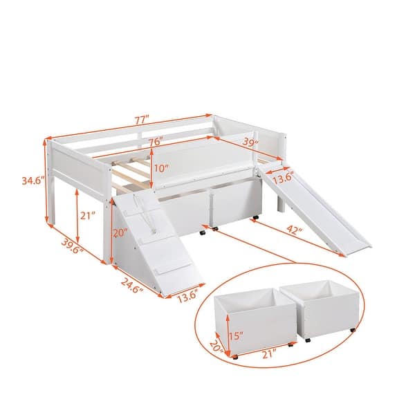 Twin size Low Loft Bed Wooden Bed with Two Storage Boxes - Bed Bath ...