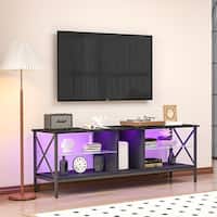 Black LED Lights TV Stands Entertainment Center Media Cabinets w ...