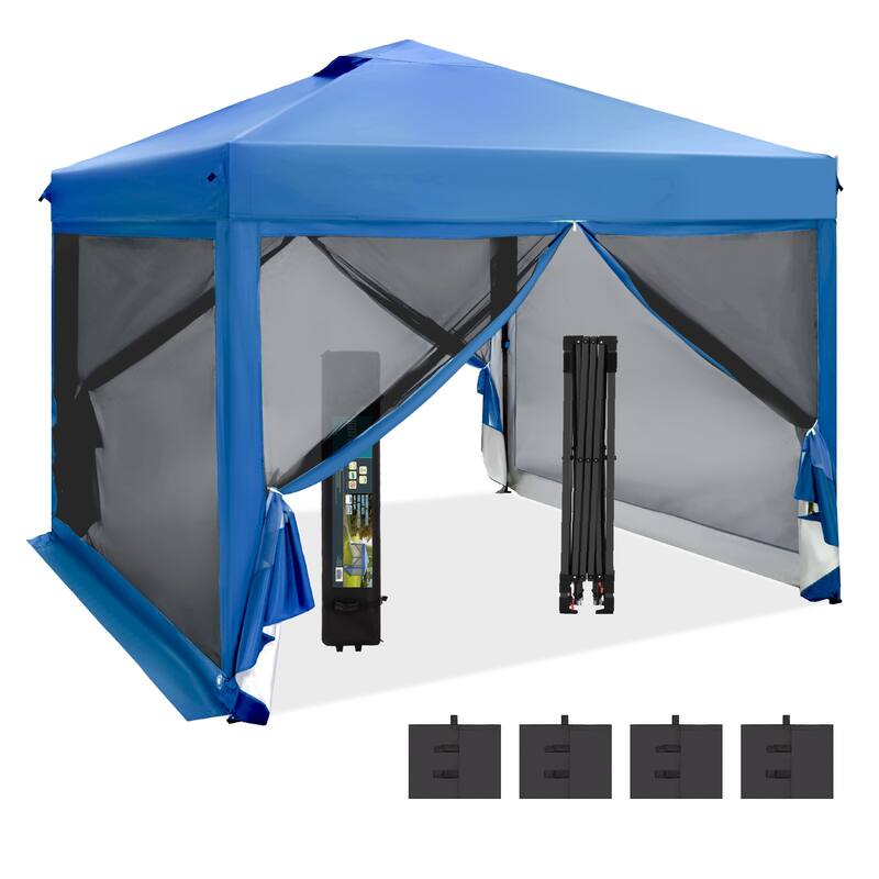10' x 10' Pop Up Height Adjustable Canopy Tent with Netting, Instant ...