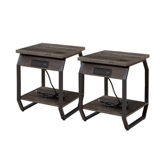 Set of 2 Side Table with Charging Station, USB Ports and Sockets - Bed ...
