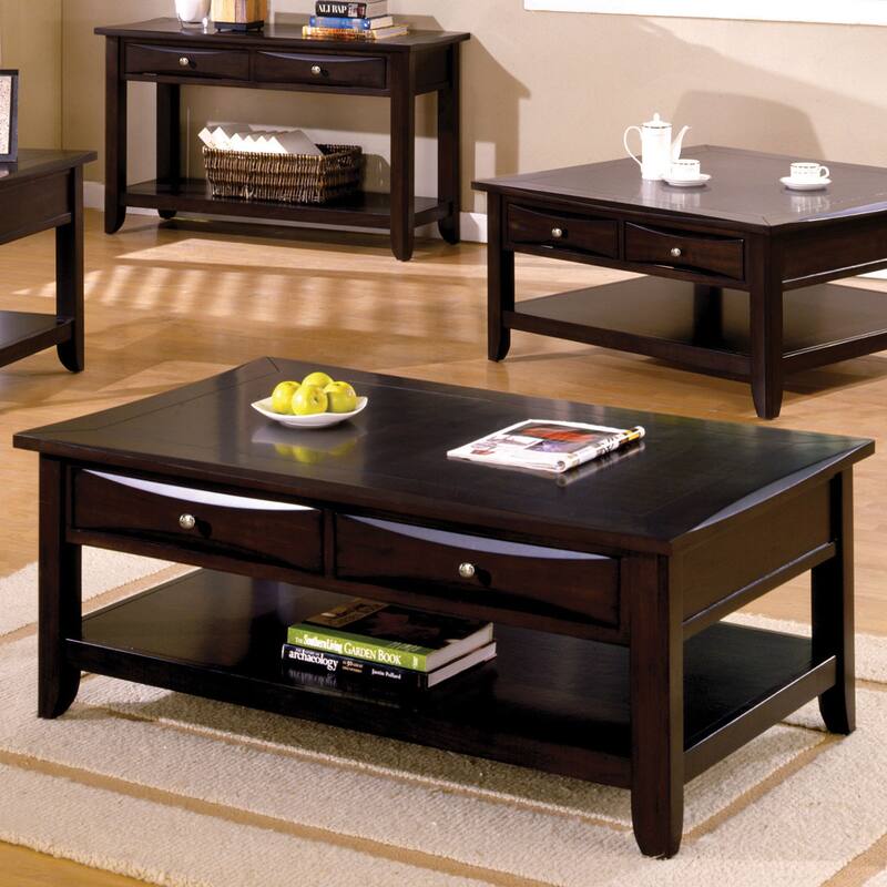 Wooden Coffee Table with Open Bottom Shelf in Espresso - Overstock ...