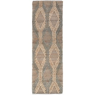 Lyla 3 x 8 Area Rug, Handwoven Jute, Simple Beige and Blue Geometric ...