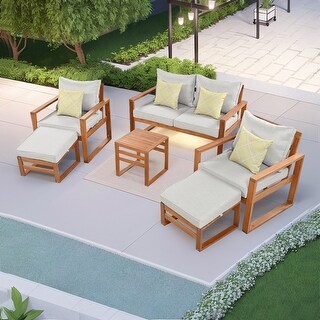 Outdoor Acacia Wood 6-Piece ConversationSet, Garden Seating Groups Chat ...