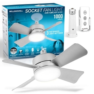Bell + Howell Socket Fan Light Silver 2-in-1 LED Light and Ceiling Fan ...