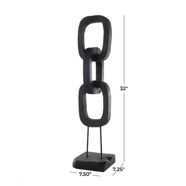 Black or Cream Teak Wood Tall 3 Link Chain Sculpture with Stand - Bed ...