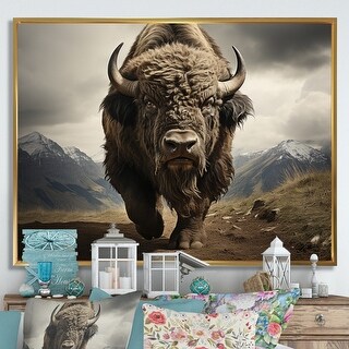 Designart "Bison Protrait III" Animals Framed Canvas Art Print - Bed ...