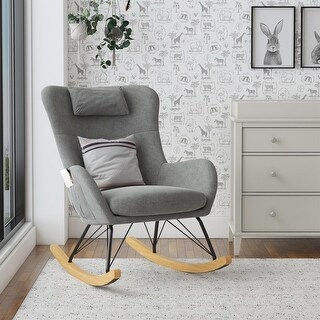 Robbie Fabric High Back & Slat Back Rocking Chair, Gray - Bed Bath ...