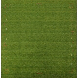 Green Gabbeh Oriental Square Area Rug Hand-Knotted Wool Carpet - 6'7"x ...