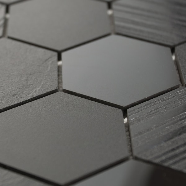 Nano Black 3" x 3" Hexagon Porcelain Mosaic Floor & Wall Tile - 11.75 ...