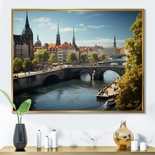 Designart "Copenhagen Denmark Canal City I" Denmark Framed Canvas ...