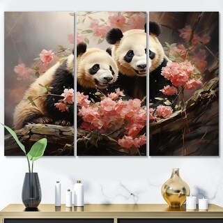 Designart "China Art Pandas Playful II" Animals Wall Decor Set - Bed ...