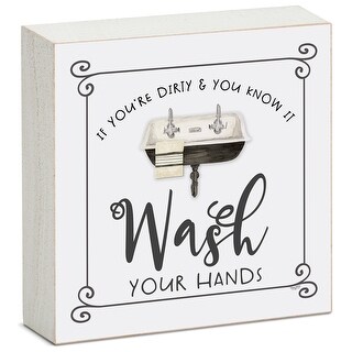 Wood Block Décor Message Wash Hands Sign, 3.75 inches Square, Made in ...