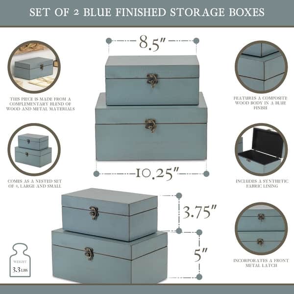 Set of 2 Blue Solid Rectangular Wooden Storage Boxes 10.25" - Bed Bath ...