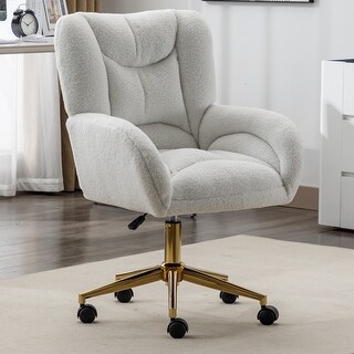 Ivory Teddy Fabric 360 Swivel Home Office Single Chair With Gold Metal ...