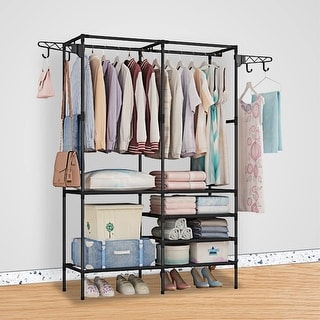 4 Tiers Portable Closet Rack with 4 Hooks & 2 Hanging Rods - Bed Bath ...