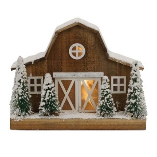 LED Flocked Winter Barn Display 13.75"H - Bed Bath & Beyond - 40836325