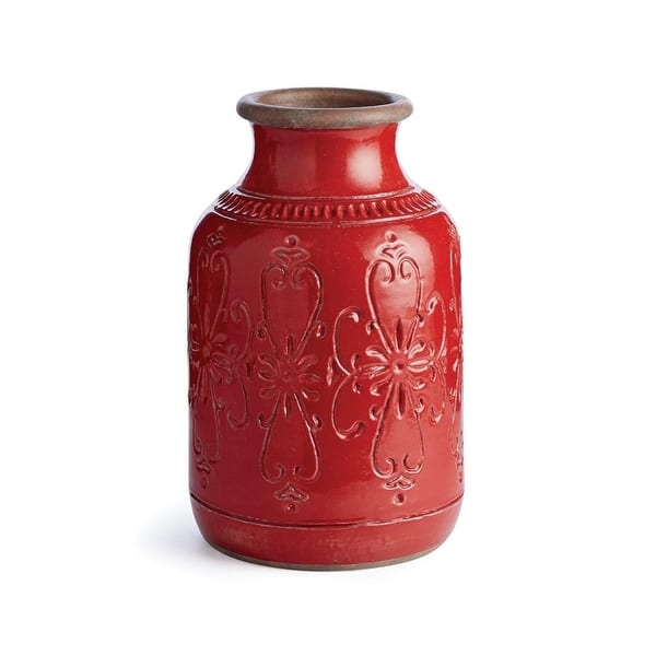 14” Bold Pepper Red Finished Rolled Lip Ceramic Vase with Perky Scroll ...