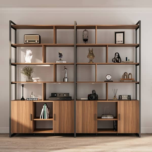 Eureka Ergonomic 85"H x 95"W Large Bookcase with Doors, Storage Cabinet ...