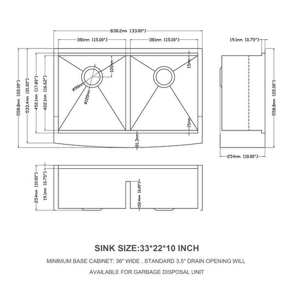 33 inch Double Bowl 16 Gauge Stainless Steel Kitchen Sink - 33 inch ...