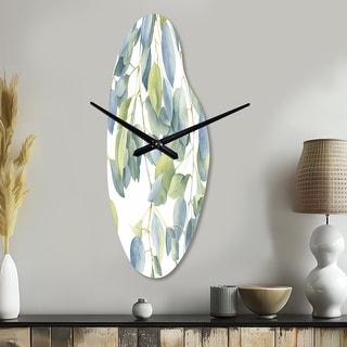 White Green Minimalism Eucalyptus Essence II - Floral Wall Clock in ...
