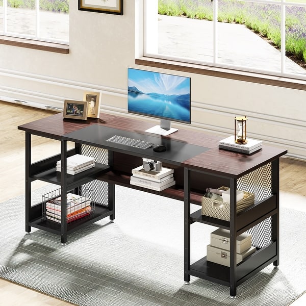 63" Executive Desk, Large Computer Office Desk with Storage Shelves ...