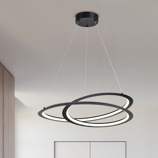 Sand Black Finish 30-Watt Integrated LED Modern Loop Chandelier - Bed ...