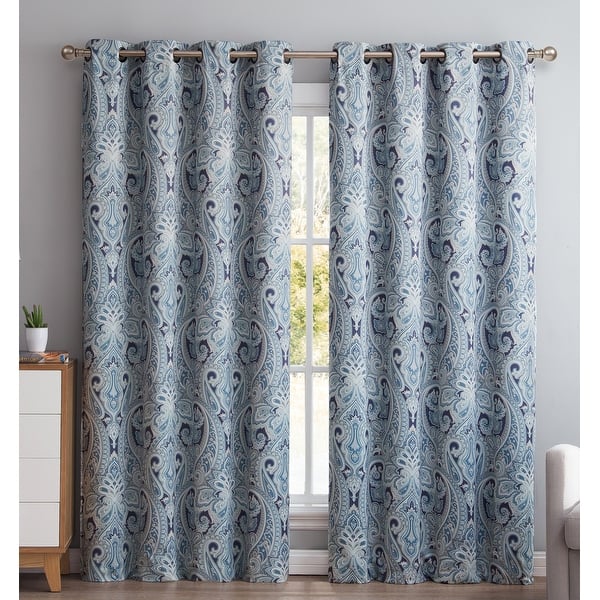 HLC.me Paris Paisley Print Energy Efficient Room Darkening Blackout Grommet Window Curtain ...