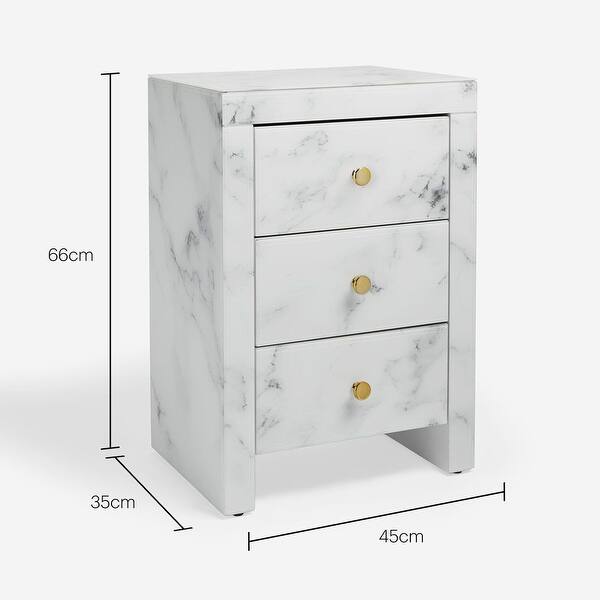 Matt White Tempered Glass Bedside Table Marble Bedside Table with 3 ...