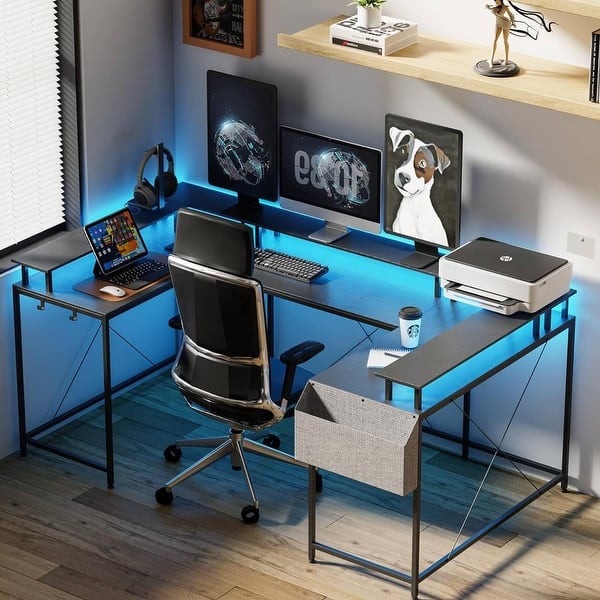 U Shaped Computer Gaming Desk with LED Lights - On Sale - Bed Bath ...