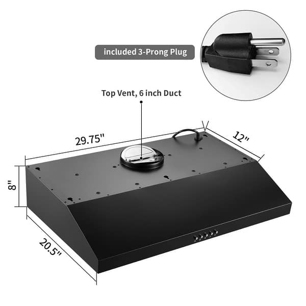 30 inch Kitchen Under Cabinet Range Hood 600CFM Stainless Steel Cooking ...