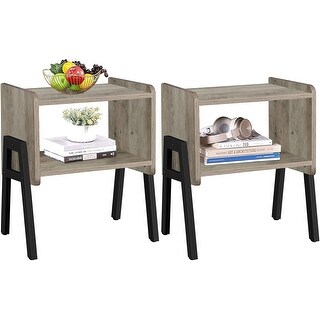 Set of 2 Stackable End Tables with Open Storage Shelf, Bedside Table ...