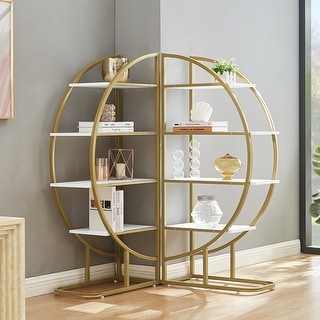 Open Round/ Half Moon Shape Bookshelf with Gold Metal Frame - Bed Bath ...