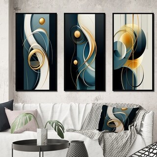 Designart "Sublime Simplicity In Blue And Gold III" Modern Geometric ...