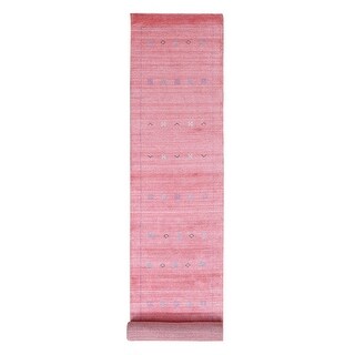 Shahbanu Rugs Flamingo Pink, Wool and Silk, Loomed Knotted, Gabbeh ...