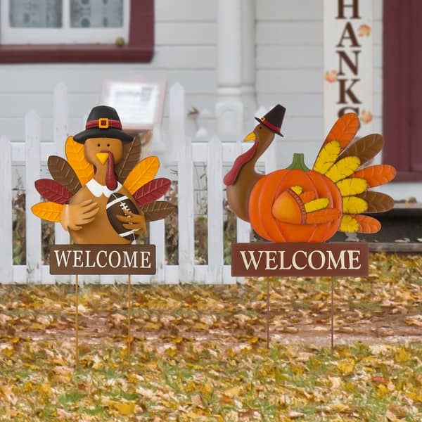 Glitzhome Thanksgiving Harvest Metal Turkey Yard Stake Standing Hanging ...