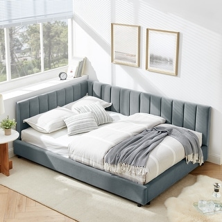 Full Size Velvet Upholstered DayBed Frame with Channel Tufted Backrest ...