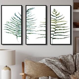 Designart "Two Fern Leaves" Farmhouse Framed Artwork Set of 3 - 4 ...