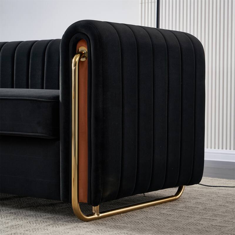 Modern Velvet Sofa Channel Tufted Arms and Back - Overstock - 36117517