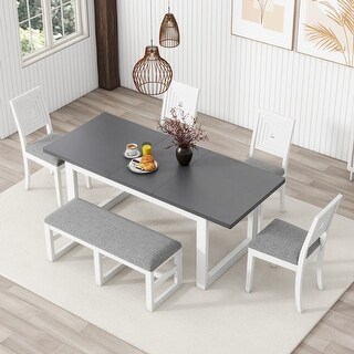 6-Piece Modern Dining Set, Rectangular Extendable Table with 18 ...