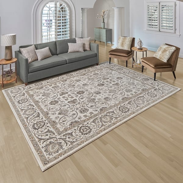 Gertmenian Majestic Croft Traditional Ivory and Grey Floral Border Area ...