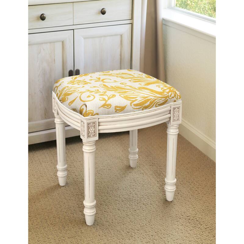 Mustard Tuscan Floral Vanity Stool antique white finish - Overstock ...