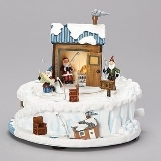 Set of 2 Christmas LED Lighted Ice Fishing Musical Tabletop Decor 6.5 ...