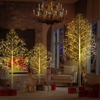 3-Piece Brich Tree Light Tree 4FT & 5FT & 6FT, Lighted Christmas Tree ...