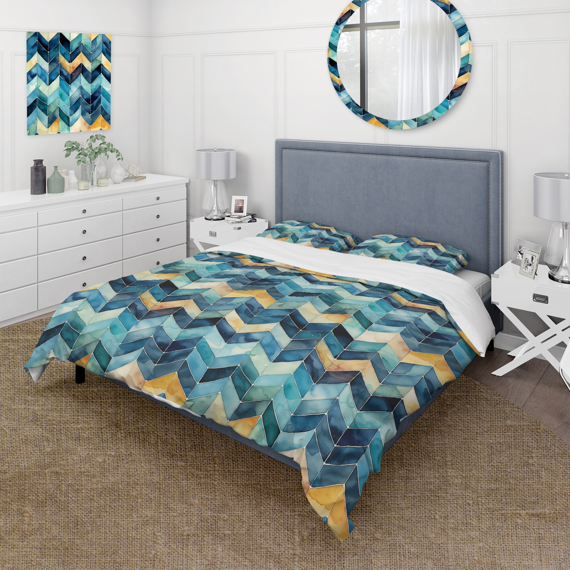teal chevron bedding