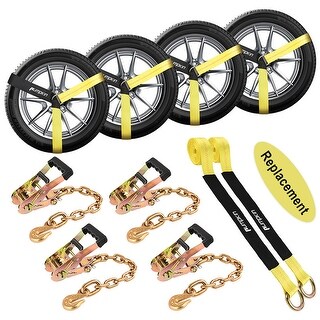 Trekassy 2"x 96" Car Tie Down Tire Straps with 16" Chain Anchors for ...