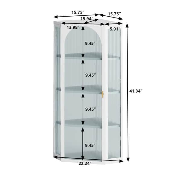 Glass Door Wall Mounted Corner Cabinet with Featuring Four-tier Storage ...
