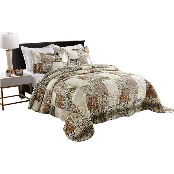 3 Piece Quilted Bedspread Leopard Print Quilt Quilt Set Bedding Queen ...