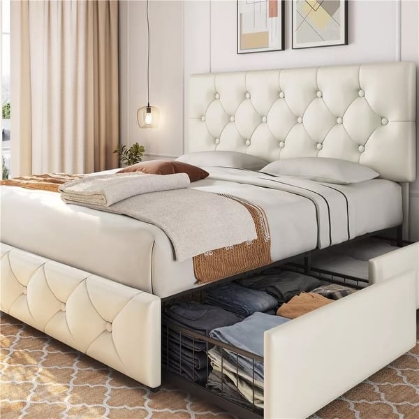tufted leather bed