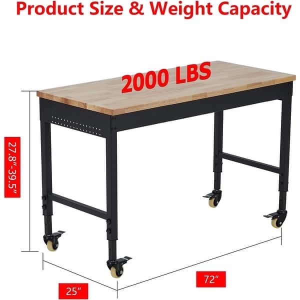 72*25*1.5 Inch Workbench for Garage with 4 Rolling Casters - Bed Bath ...